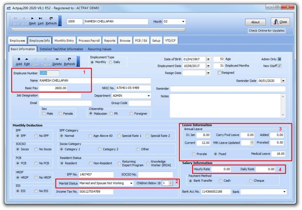 Employee Information Screen - Actpay Payroll Services